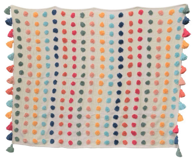 Multicolor Chenille Polka Dot Cotton Throw Blanket Tassel Colorful 60 x ...