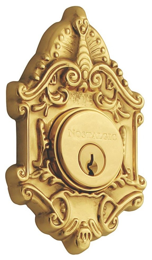 Victorian Plate Double Cylinder Deadbolt Victorian Knob, Polished Brass ...