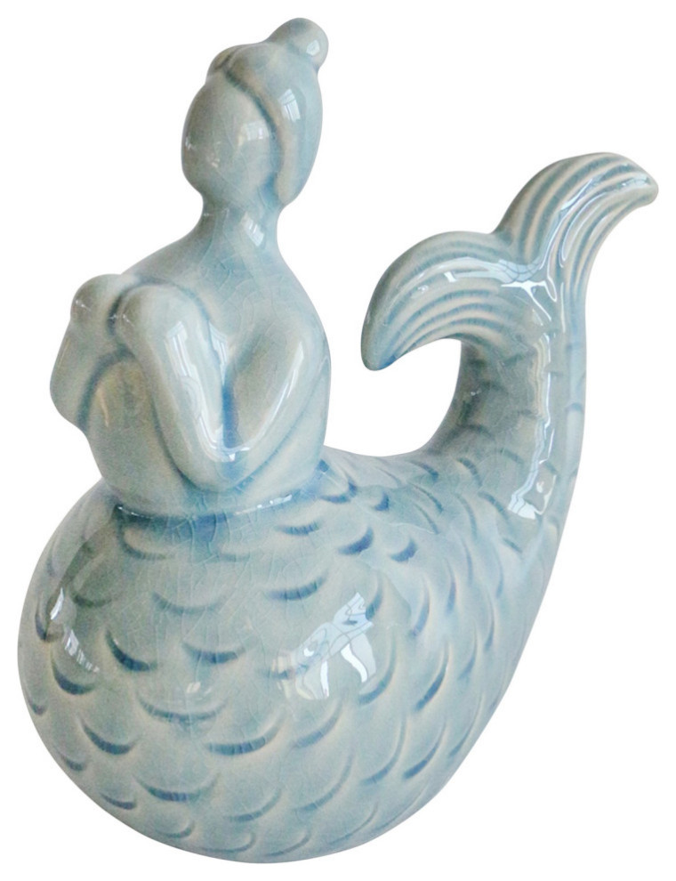 Ceramic 8" Mermaid Figurine, Green - Beach Style - Decorative Objects ...