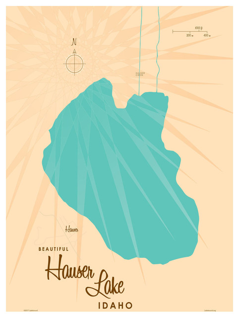 Lakebound Hauser Lake Idaho Map Art Print, 18"x24" - Contemporary ...