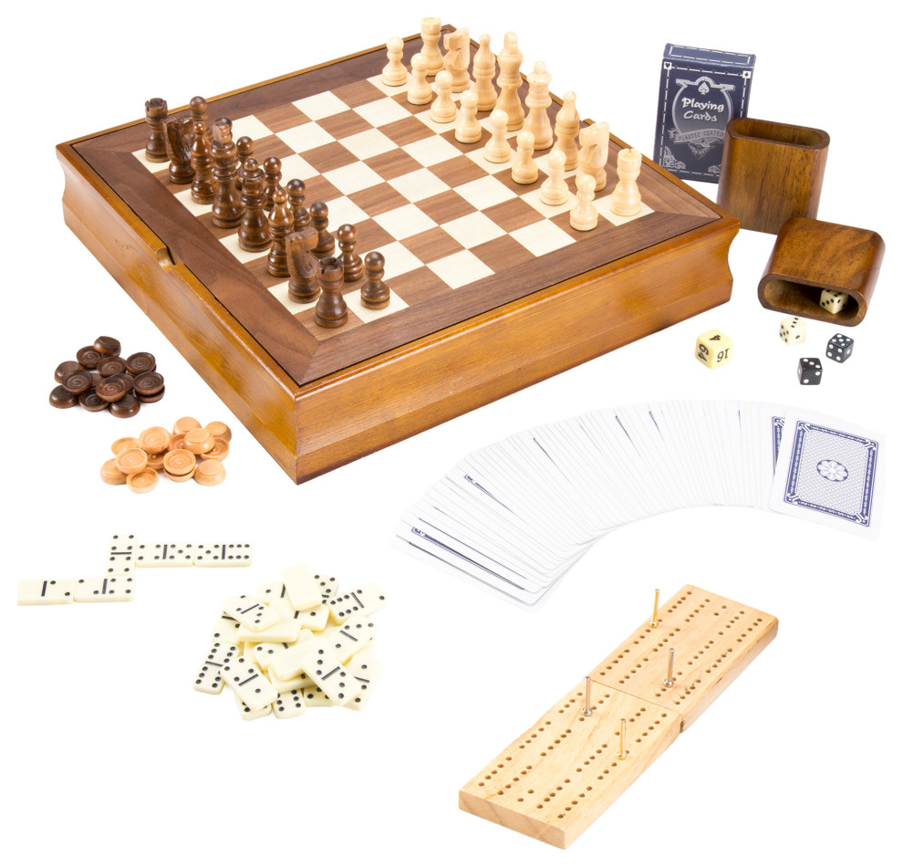 7-in-1 Classic Wooden Board Games Set Family Game Night - Modern ...