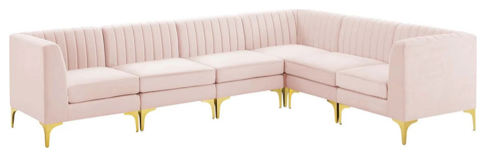 Paul Pink Channel Tufted Performance Velvet 6-Piece Sectional Sofa ...