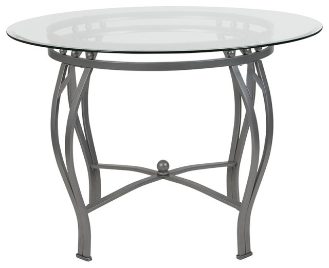 Syracuse 42'' Round Glass Dining Table with Silver Metal Frame ...