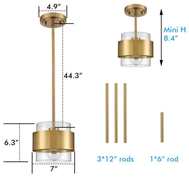 Modern Brass Kitchen Pendant Light Rod Hanging Light Fixture ...
