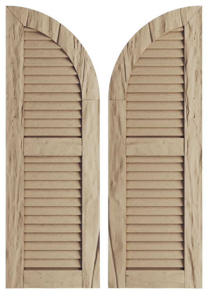 11"Wx24"H Hand Hewn Joined BnB Elliptical Top Faux Wood Shutters ...