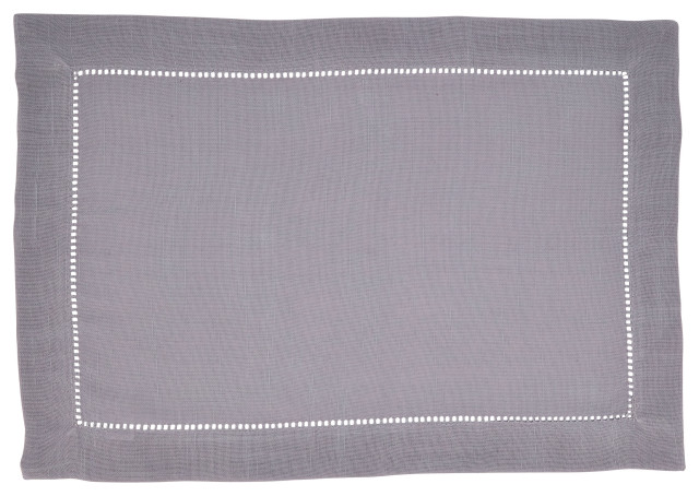 Hemstitched Border Design Table Mats (Set of 12), Slate, 14"x20", 14 ...