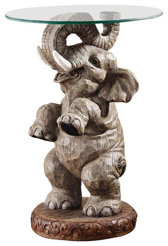 Good Fortune Elephant Glass-Topped Table - Contemporary - Side Tables ...