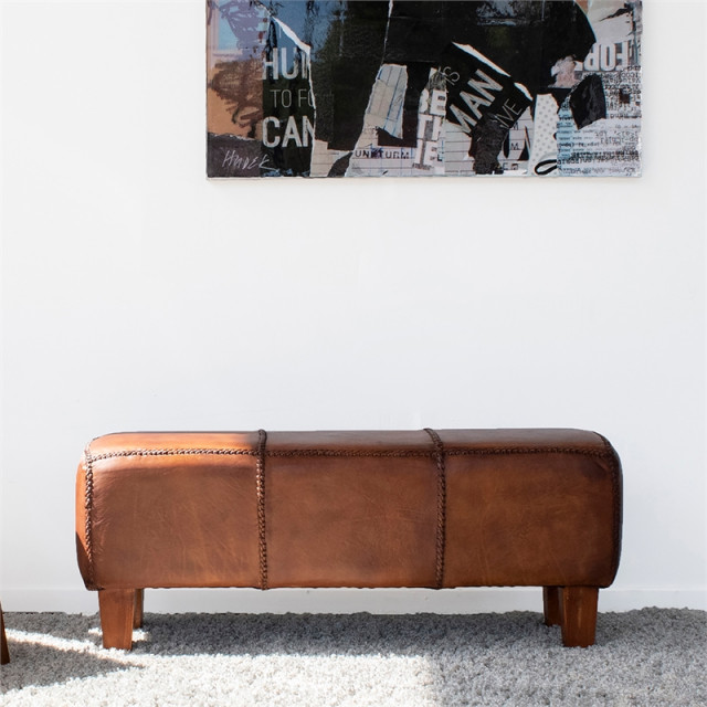Home Square 2 Piece Genuine Leather Bench Set in Espresso Brown ...