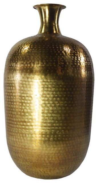 Bellied Shape Iron Vase with Narrow Neck and Rimmed Opening, Antique ...