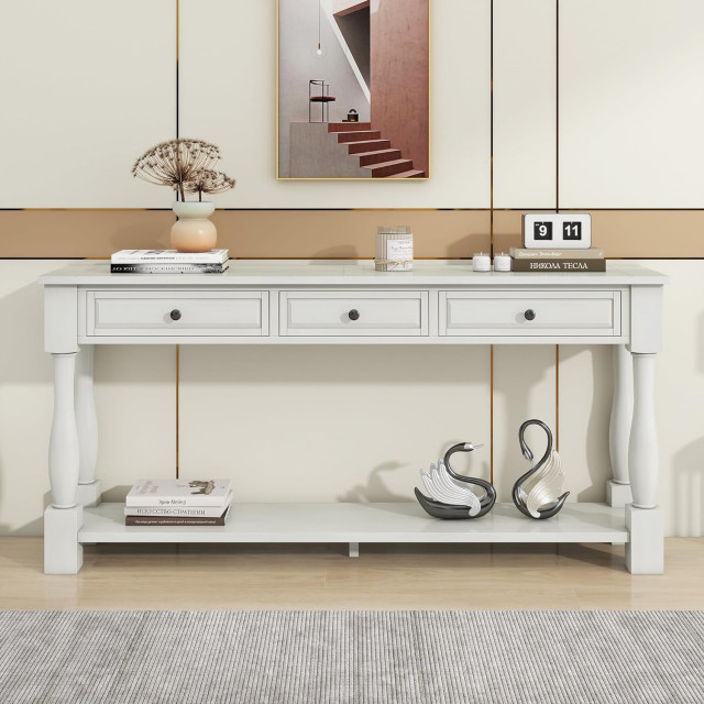 Mediterranean Console Table, Carved Legs With Shelf & 3 Drawers ...