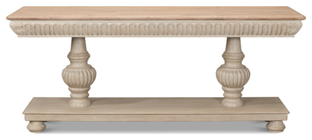 Hugo Console Table With Storage Stone Gray With Natural Top - French ...