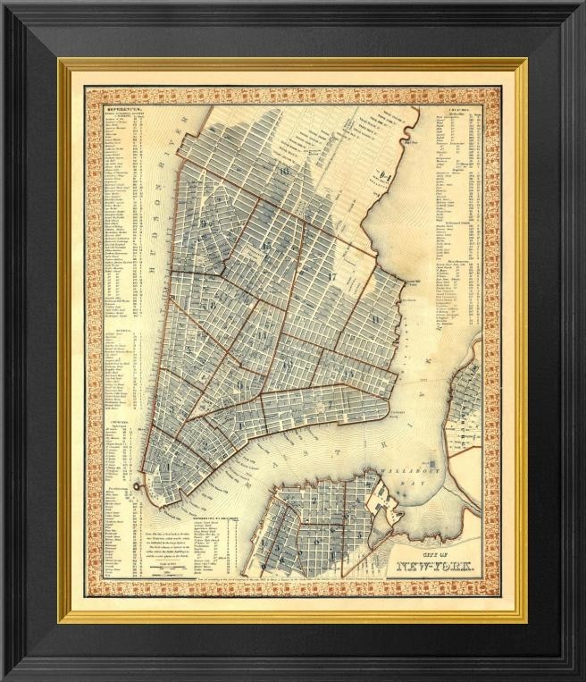 "City of New York, 1846" by Samuel Augustus Mitchell, 17x20", 17"x1.5 ...