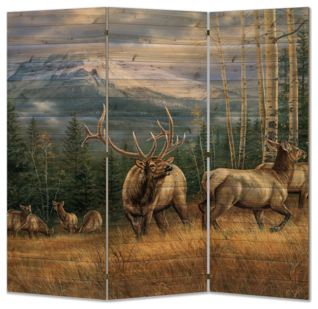 Room Screen, Back Country Elk, 55"x55" - Rustic - Screens And Room ...