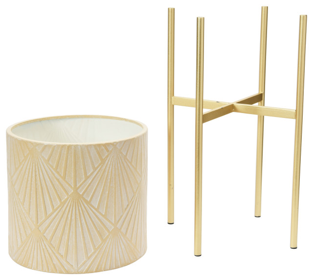 Metal Planters with Stand, 2-Piece Set - Contemporary - Indoor Pots And ...