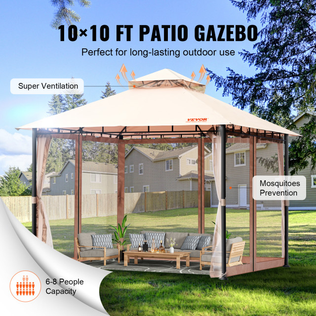 VEVOR Patio Gazebo Backyard Gazebo Tent 10x10' for 6-8 Person With Mesh ...