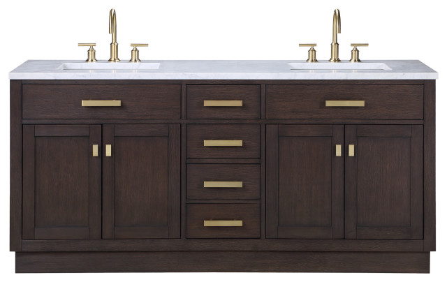 Chestnut 72" Double Sink Carrara White Marble Countertop Vanity ...