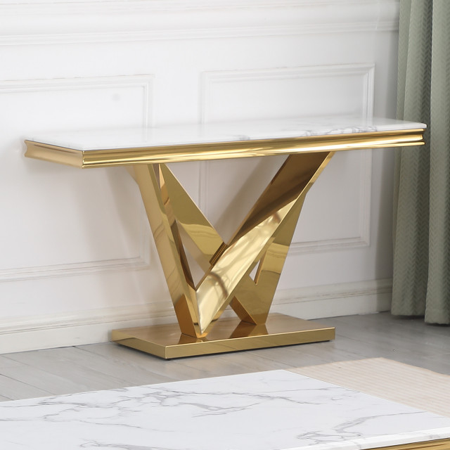 Thiago White Rectangular Stone Console Table - Contemporary - Console ...