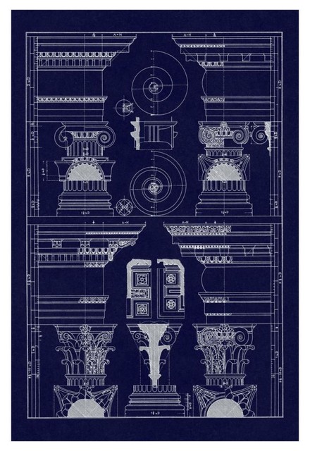 "Pediments of the Renaissance (Blueprint)" Paper Print by J. Buhlmann ...