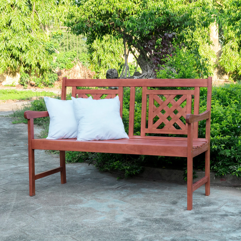 Malibu Outdoor Patio Plaid 4' Eucalyptus Hardwood Bench - Transitional ...