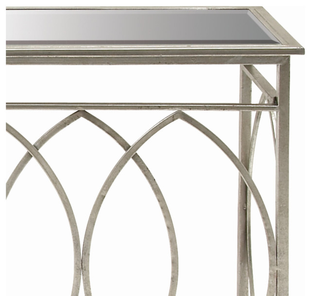 Contemporary Console Table, Geometric Accented Silver Frame With ...