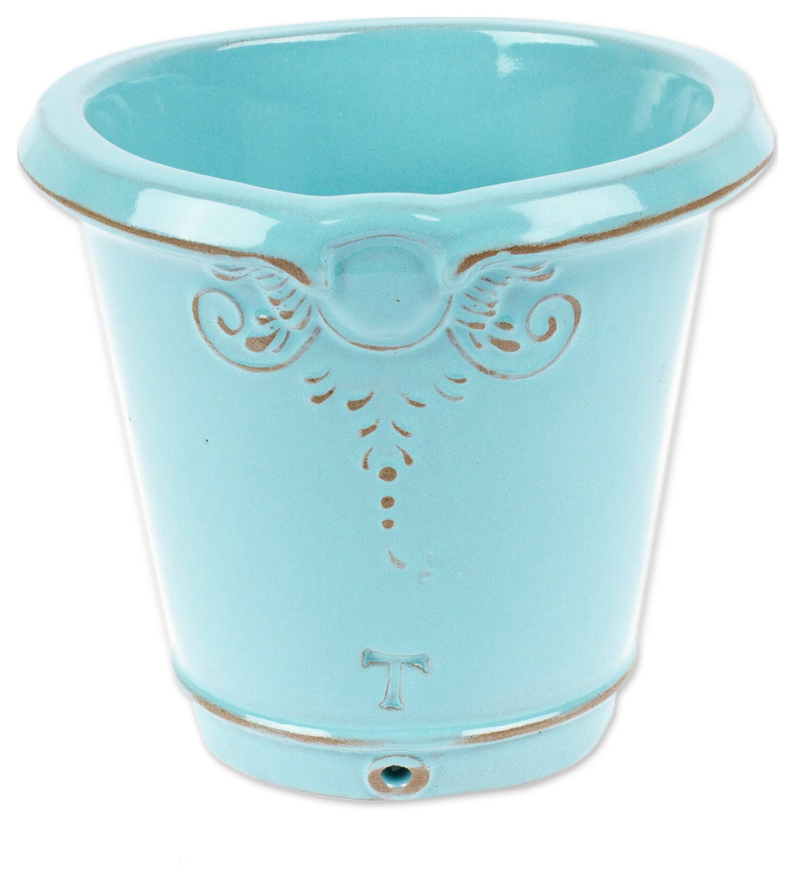 Novica Handmade Baroque Aqua Ceramic Flower Pot - Contemporary - Indoor ...
