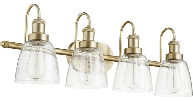 Quorum 4-Light 30" Aged Brass Wall Vanity Light - Industrial - Bathroom Vanity Lighting - by ...