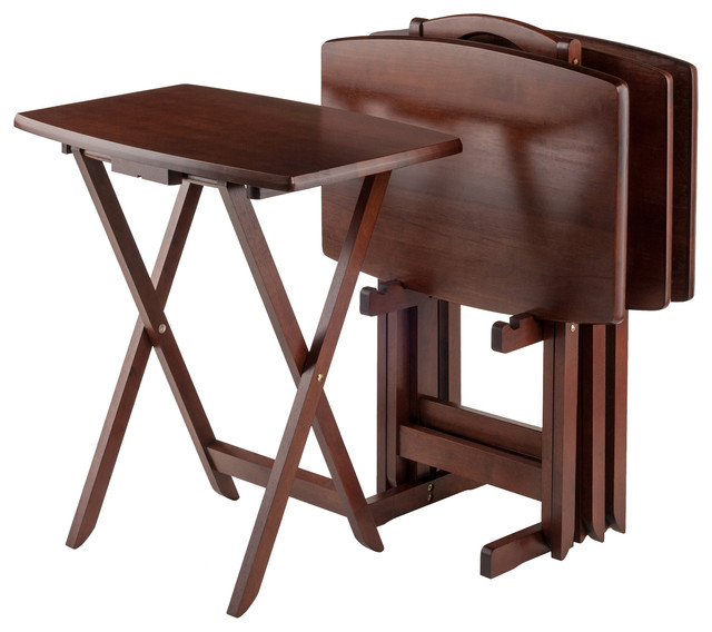 Winsome Darryl 5-Piece Curved Rectangular Solid Wood TV Tray Set in ...