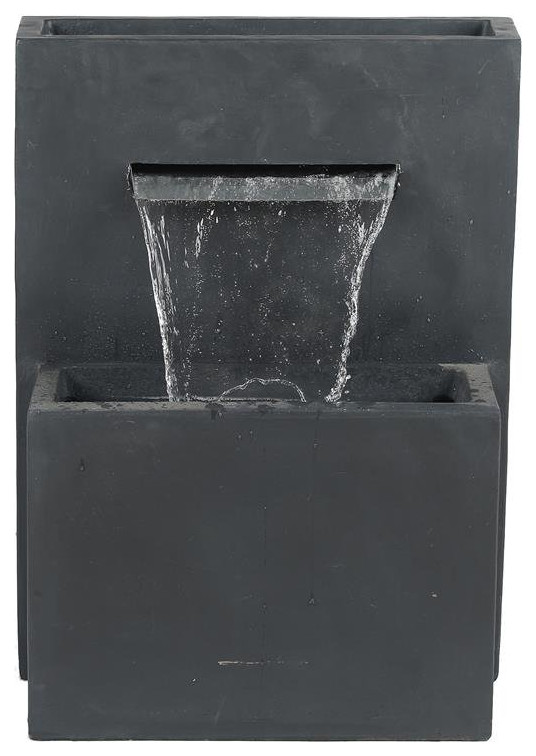 LuxenHome Gray Resin Modern Rectangular Waterfall Outdoor Fountain ...
