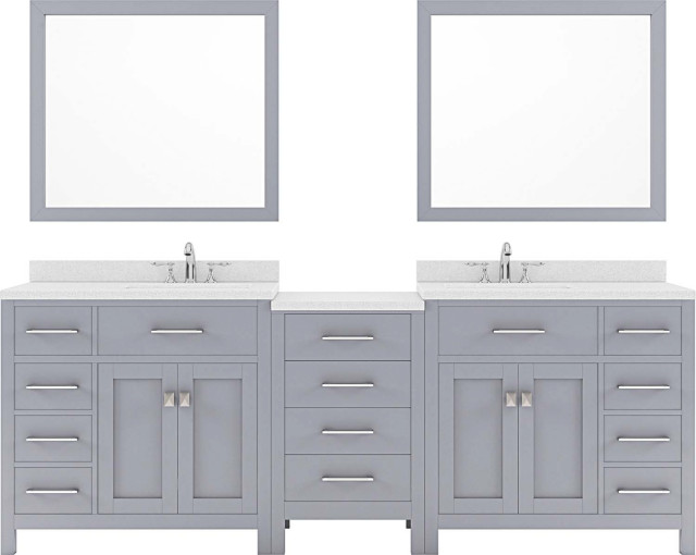 93" Double Bath Vanity in Grey with Dazzle White Top and Round Sink ...