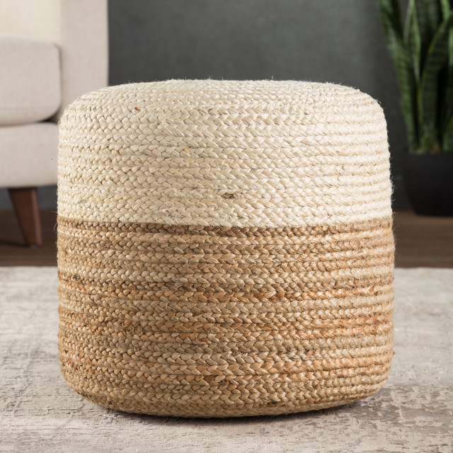 Jaipur Living Oliana Ombre White/Beige Cylinder Pouf - Beach Style - Floor Pillows And Poufs ...