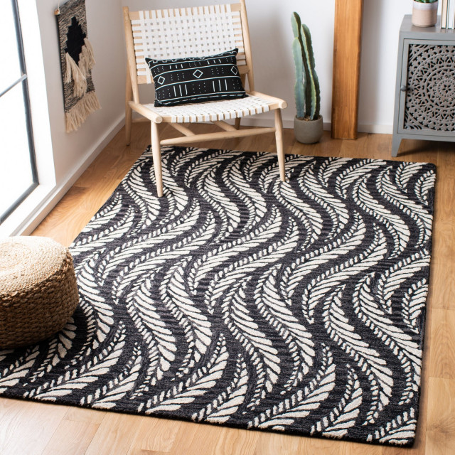 Safavieh Micro-Loop Mlp170H Rug, Charcoal and Ivory, 5'0"x5'0" Square ...