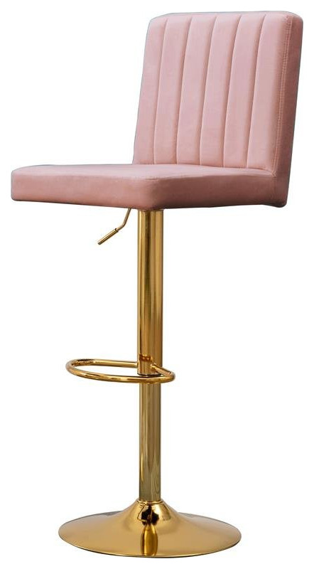 Best Master Yucca Pink/Gold Adjustable Velvet Swivel Bar Stools (Set of ...