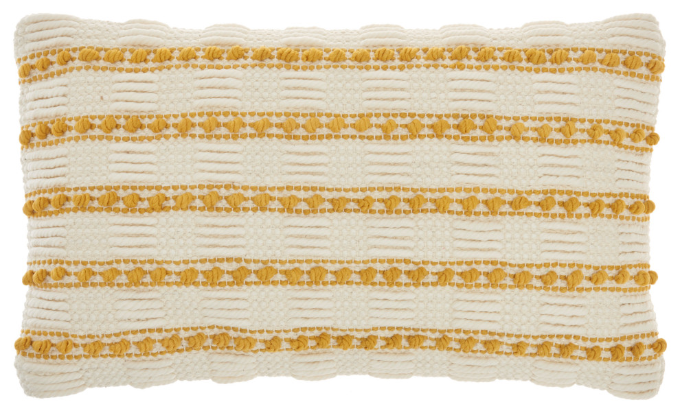 Nourison Home 12"x20" Mina Victory Woven Lines And Dots Yellow Throw ...