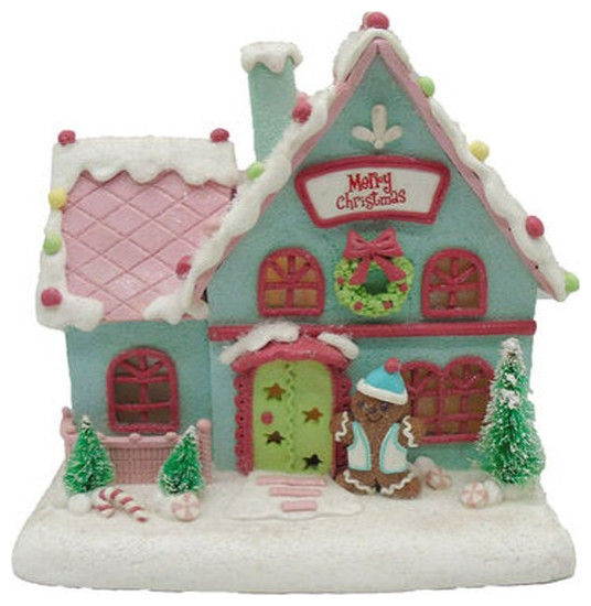 December Diamonds 7-inch LED Blue Gingerbread House Figurine ...