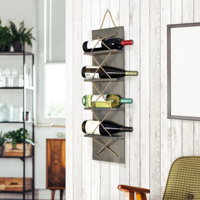 Positano Nautical Rope 4 Bottle Vertical Wall Mounted Wood Wine Rack ...