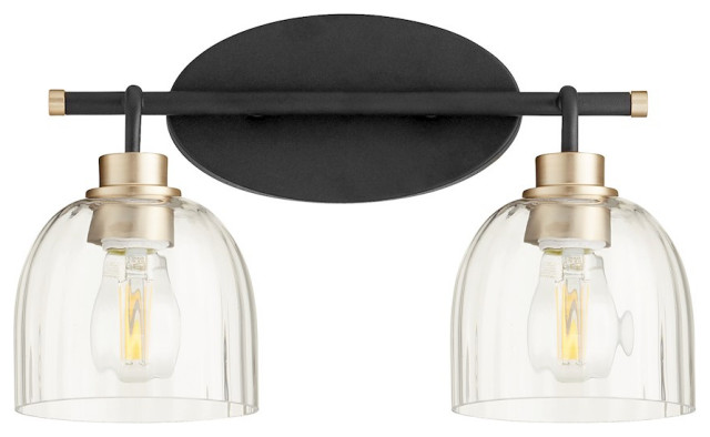 Quorum Espy 2 Light Vanity, Noir/Aged Brass/Clear - Transitional ...