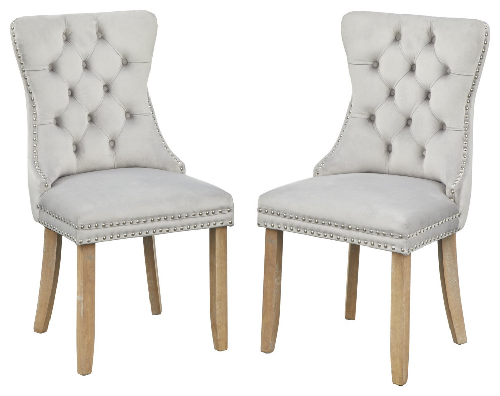 Set of 2 Dining Chair, Button Tufted Hourglass Back With Nailhead Trim ...