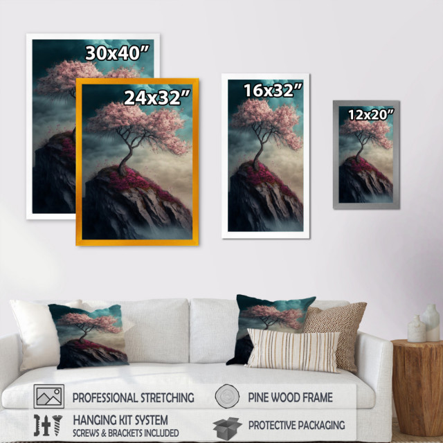 Mountain Top Cherry Blossom IV Framed Print, 30x40 - Asian - Prints And ...