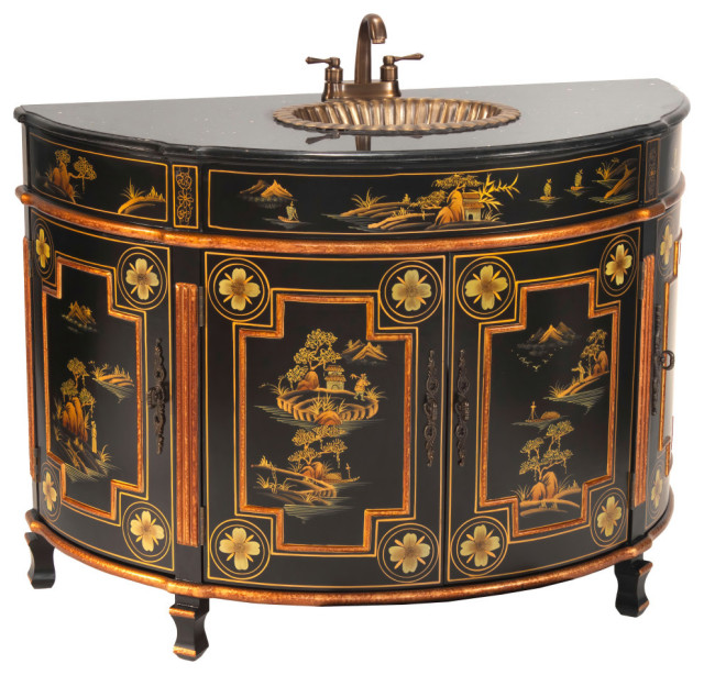 Black Lacquer Large Round Vanity Landscape - Asian - Bathroom Vanities ...