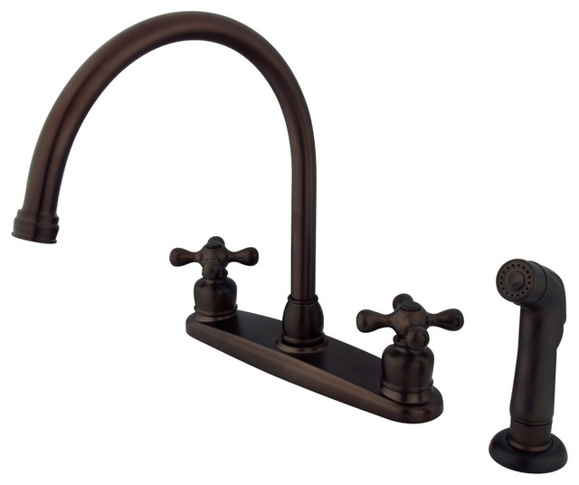 Vintage Double Handle Goose Neck Kitchen Faucet with Sprayer ...