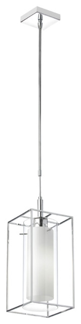 1 Light Pendant, Frosted Glass Inside, Rectangular Metal Frame ...