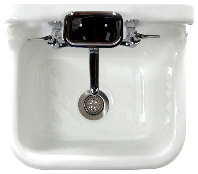 Cast Iron Wall-Mount Utility Sink Set With Drain and Faucet ...