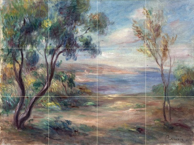 Tile Mural, Wall Backsplash Landscape Seaside Trees River, 6" Marble ...
