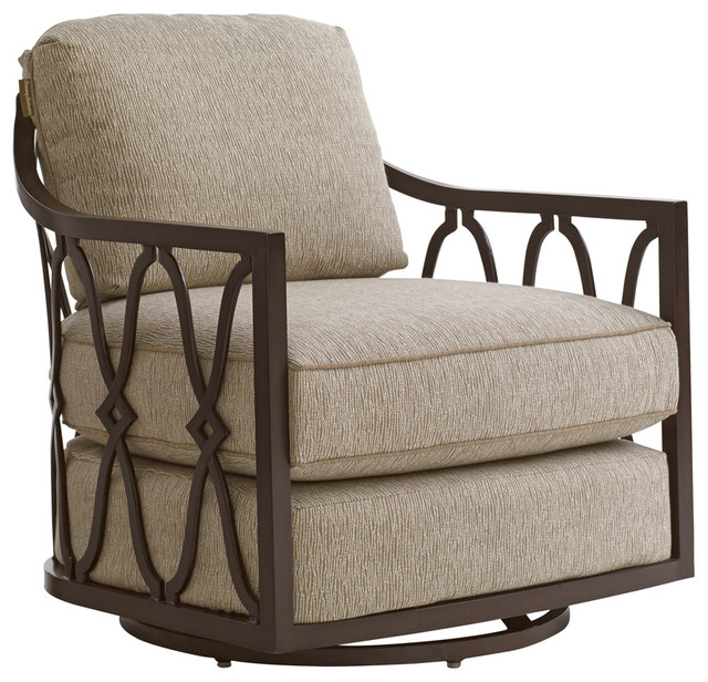 Tommy Royal Kahala X-Pattern Swivel Chair in Deep Umber/Plain Cushions ...