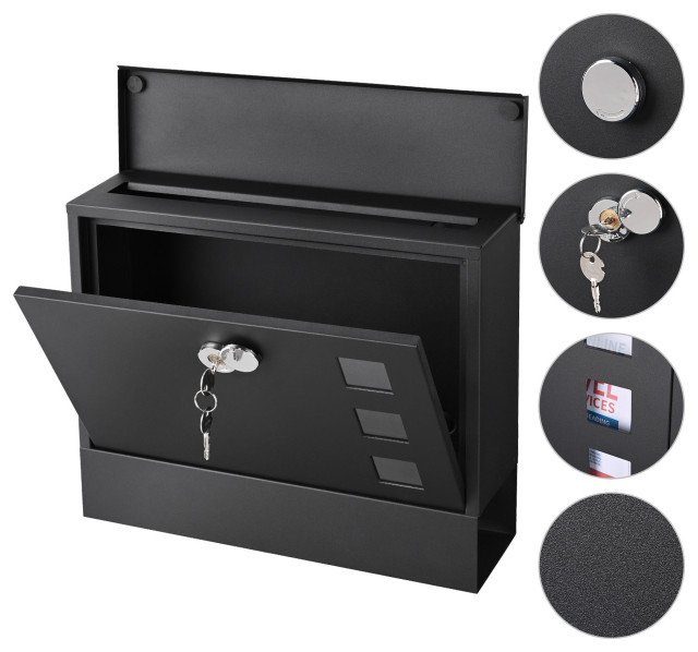 Large Wall Mount Locking Mailbox Steel Letter Box With Door and 2 Keys ...