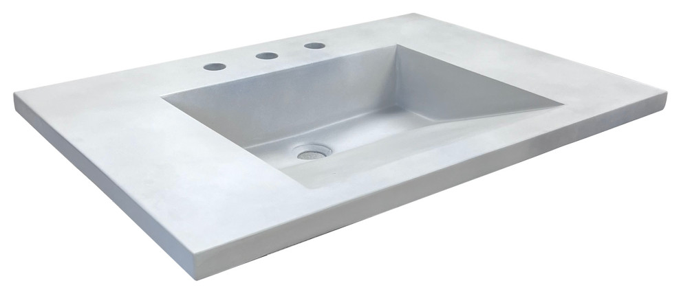 31" Single Concrete Ramp Sink Top with Slope, Light Gray - Transitional ...