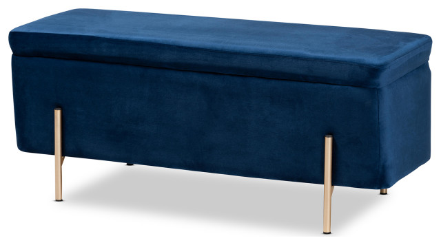 Rockwell Navy Blue Velvet Fabric Upholstered and Gold Finish Metal ...