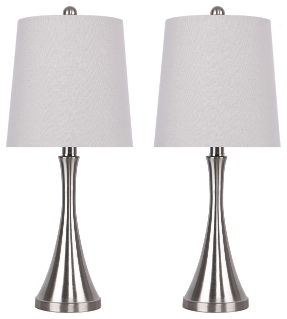 20" Brushed Nickel Table Lamps With Flared Base & Natural Linen Shades ...