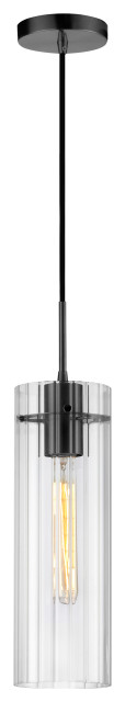 PTA-51P-CFF-MB 1 Light Incand Pendant, Matte Black w/ Clear Fluted ...