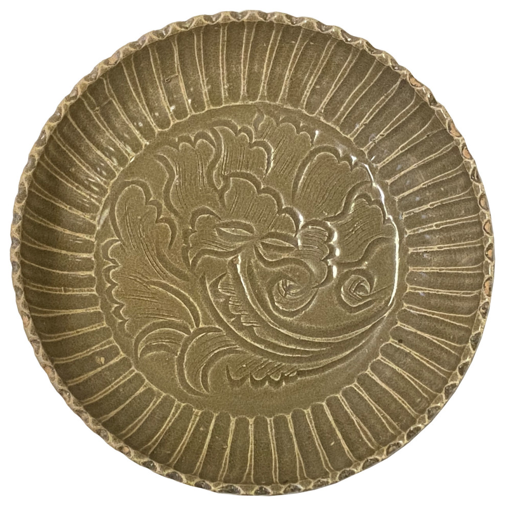 Chinese Ding Ware Tan Olive Glaze Pattern Ceramic Bowl Display Hws3274 ...